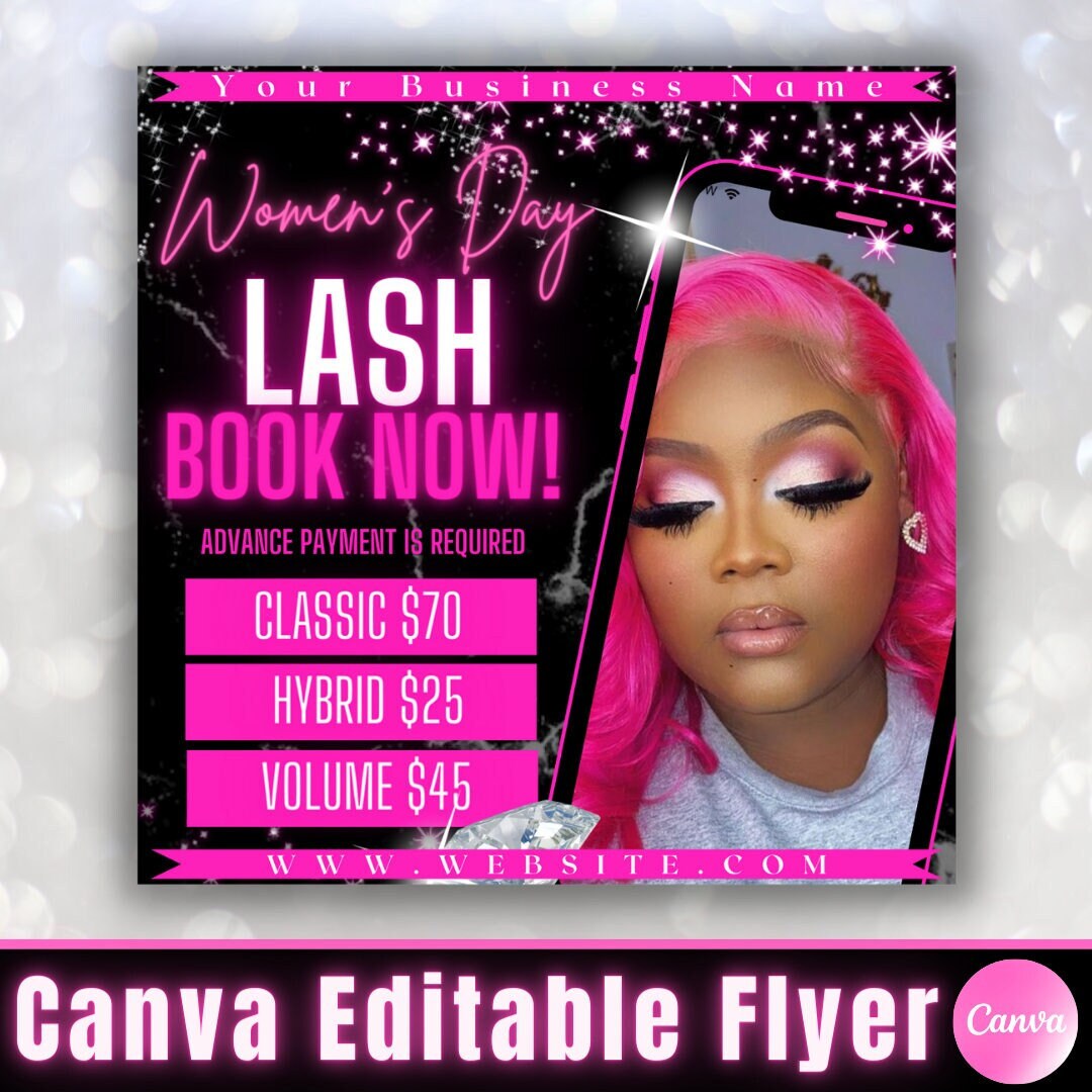 Women's Day Lash Flyer DIY Flyers Book Now MUA VDAY Flyers Lashes ...