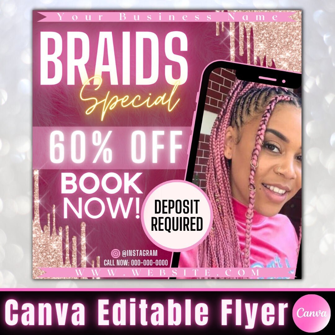 Braids Special Flyer DIY Flyers Braiding Knotless Braid Salon Book Now ...
