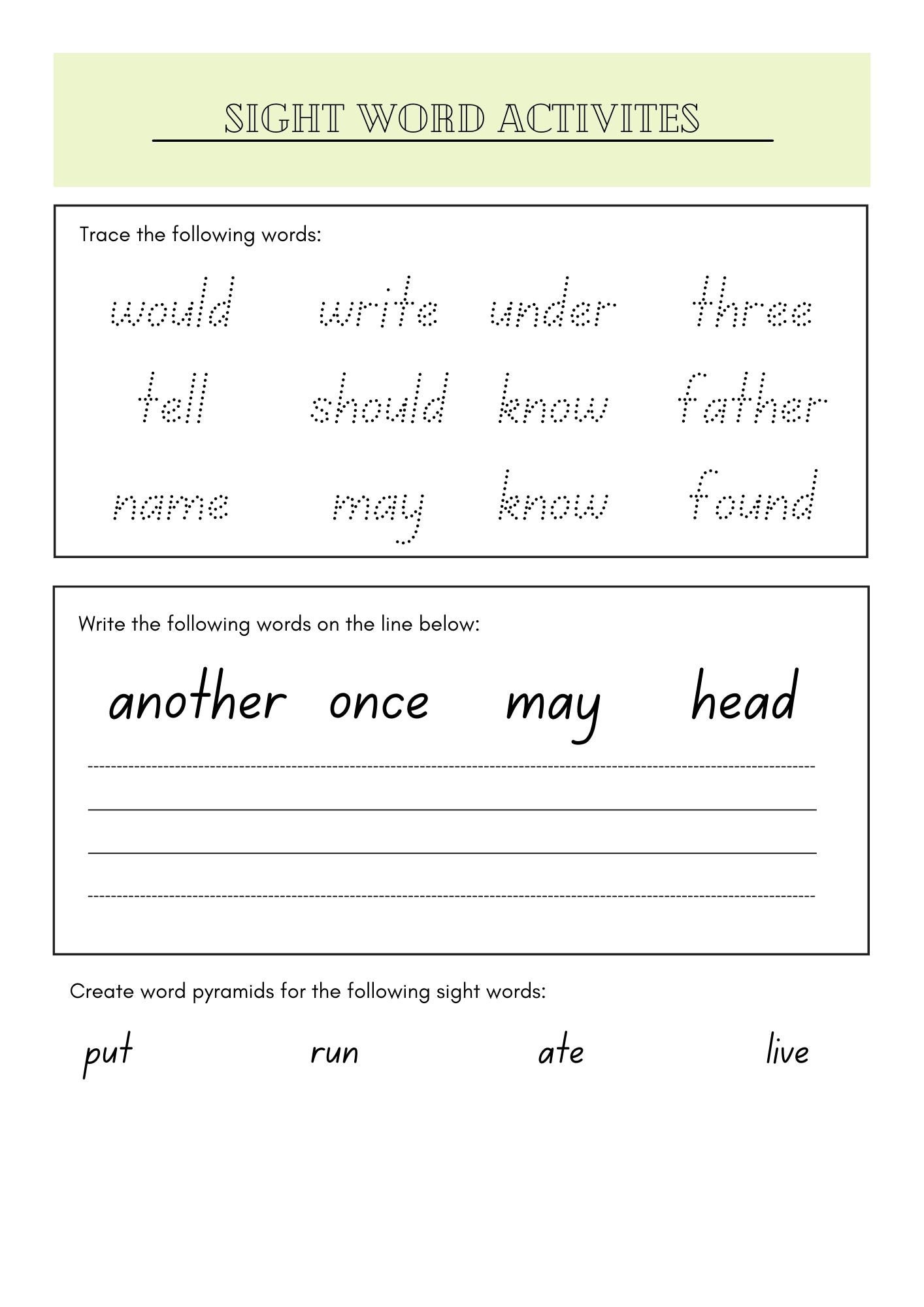 10 Printable Sight Word Activities Toddler Printable - Etsy