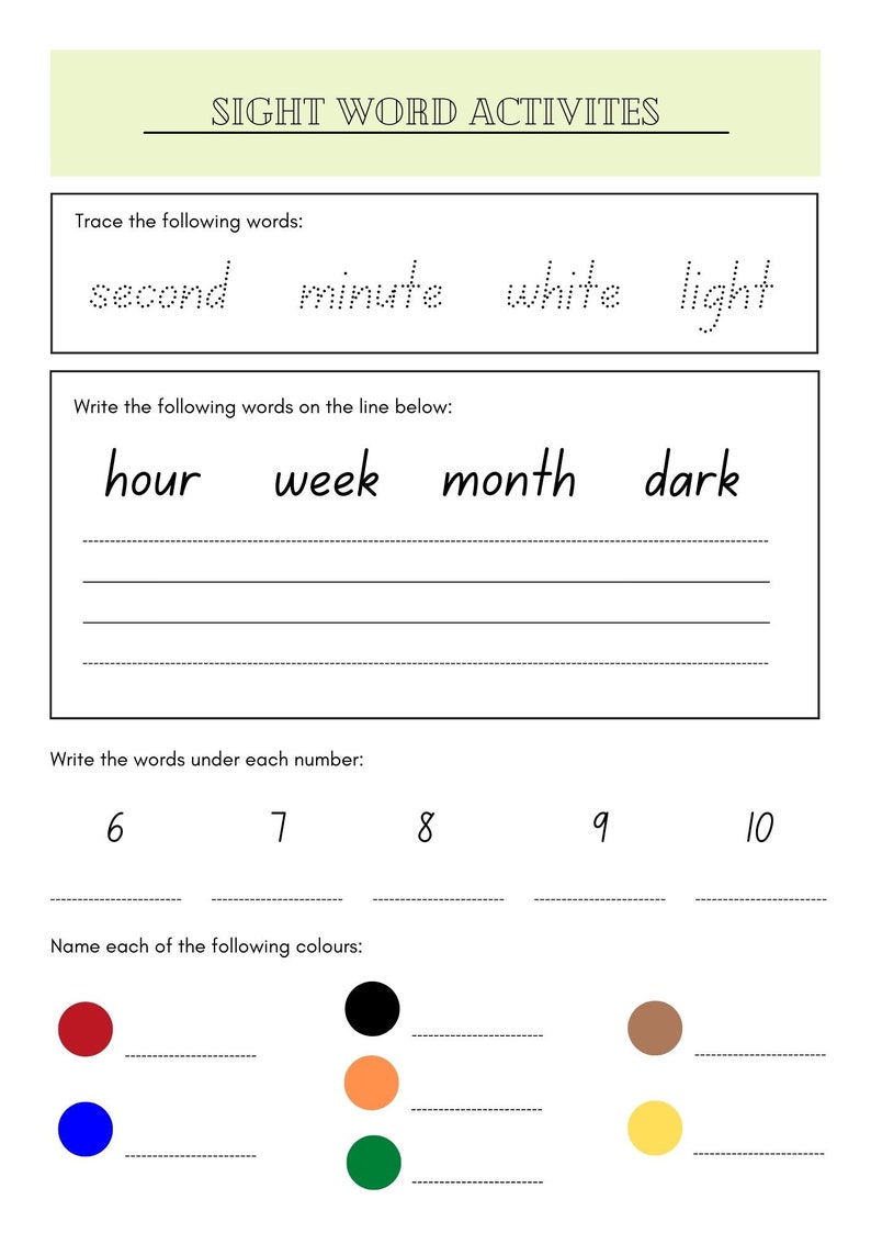 10 Printable Sight Word Activities Toddler Printable - Etsy