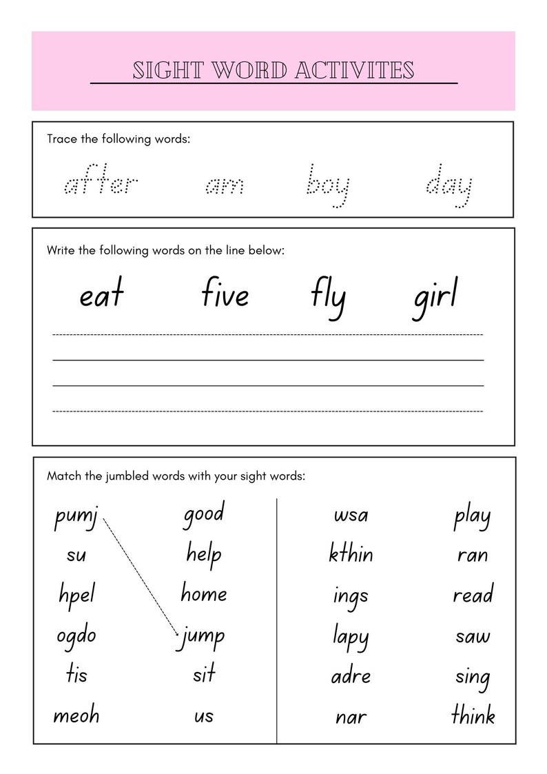 10 Printable Sight Word Activities Toddler Printable - Etsy