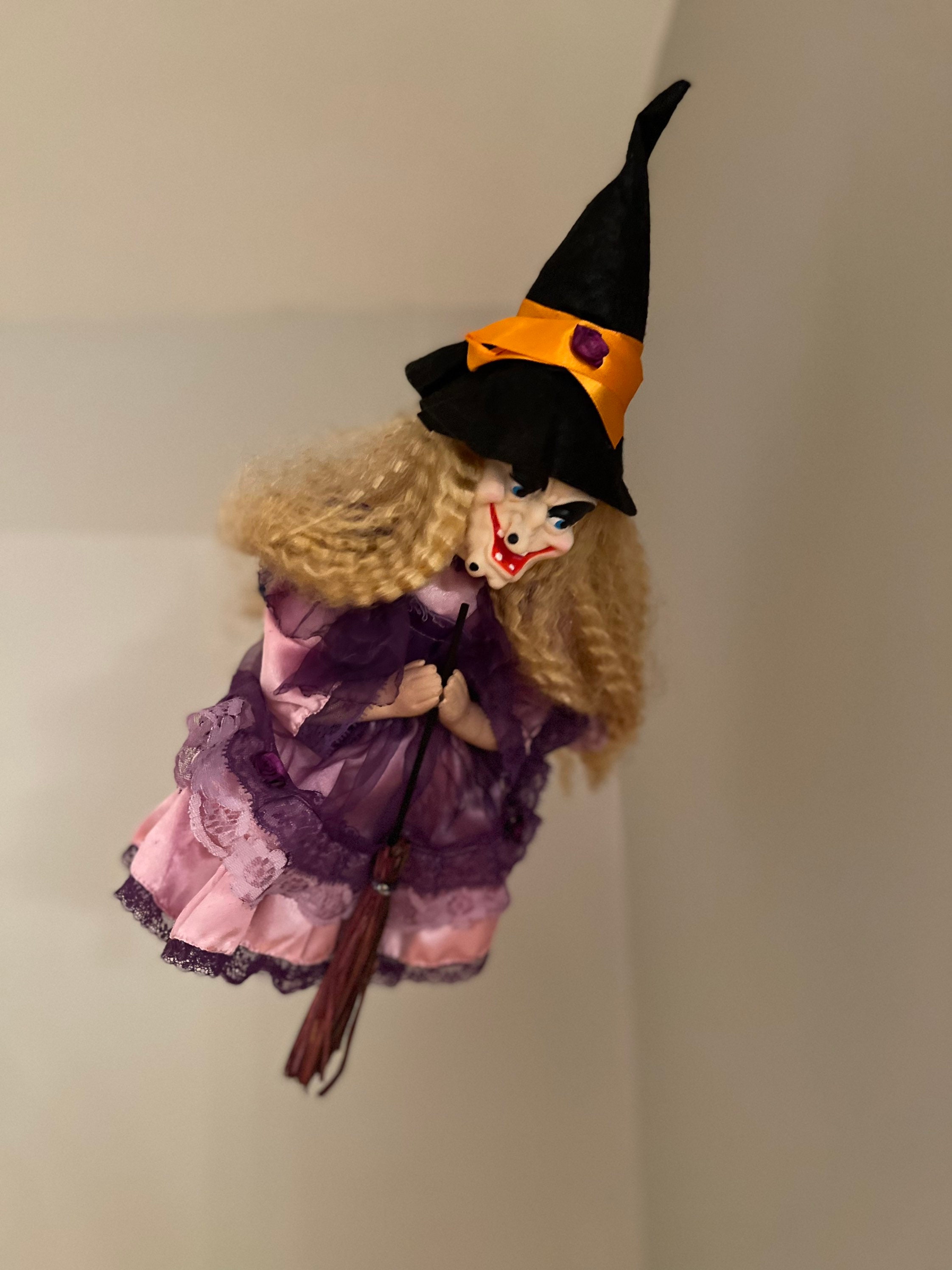 Flying Halloween Vintage Witch Decoration in Purple - Etsy