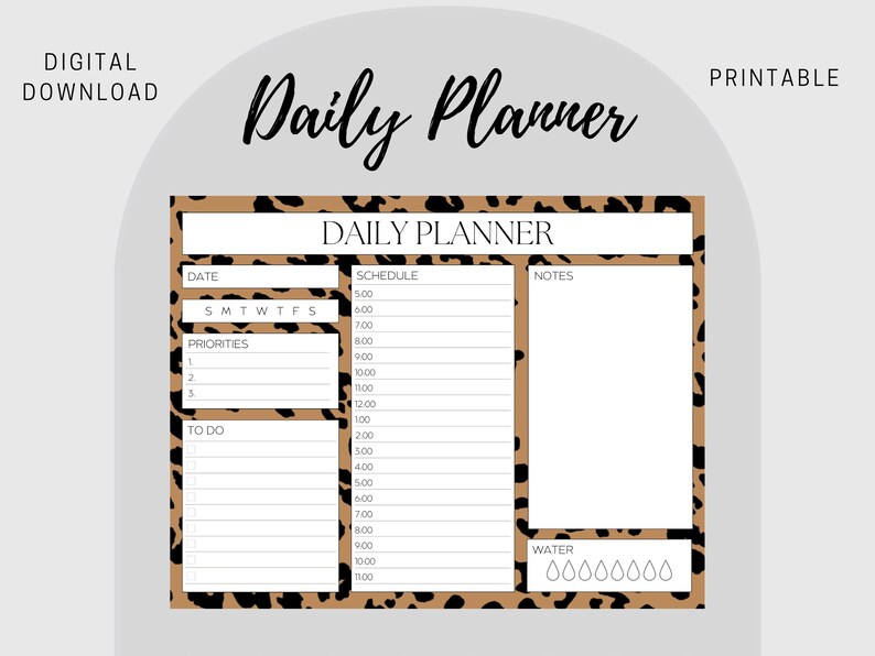 Daily Planner Undated Printable Digital Download Cheetah Print - Etsy