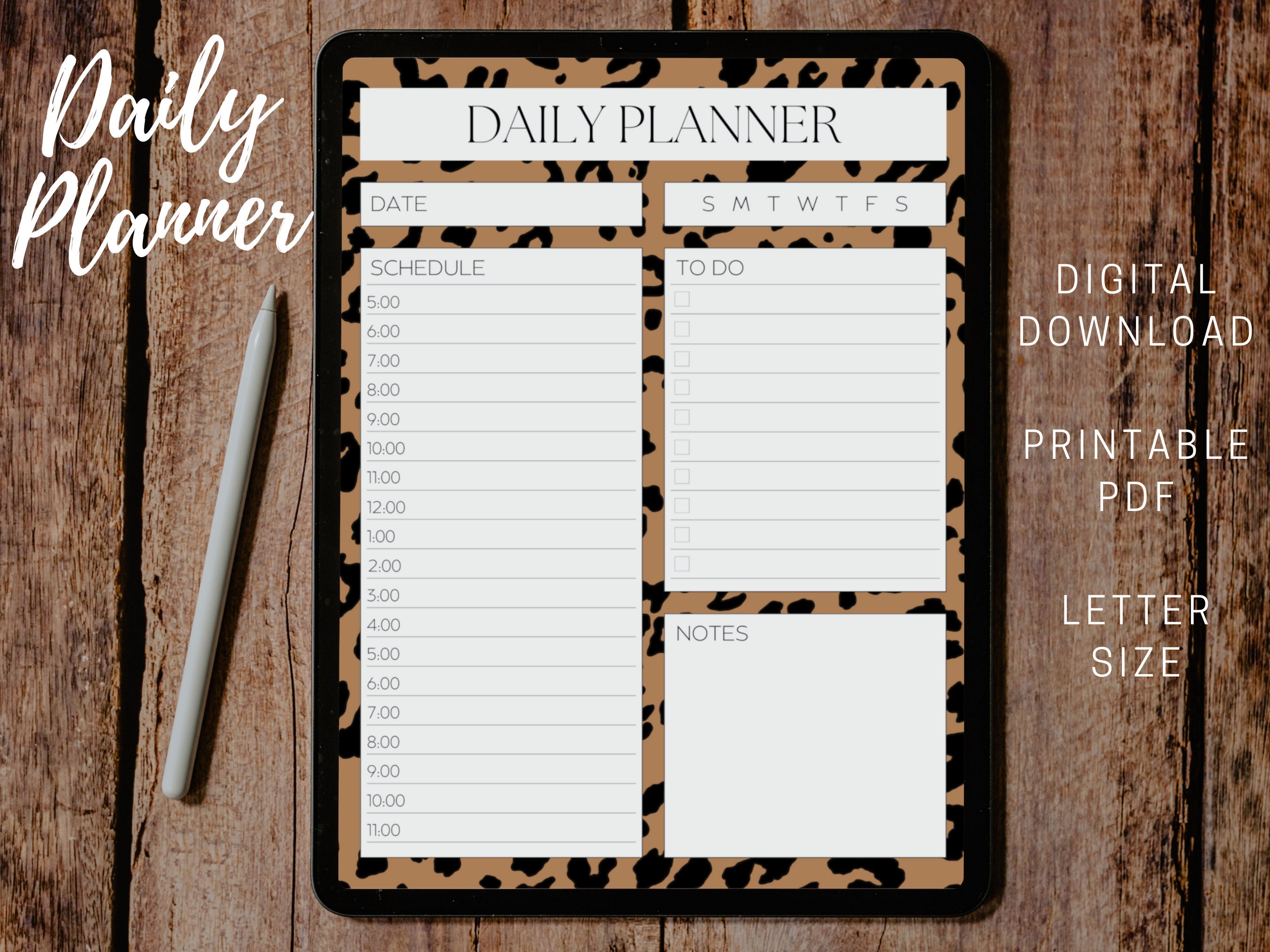 Undated Daily Planner Printable Digital Download Cheetah Print - Etsy