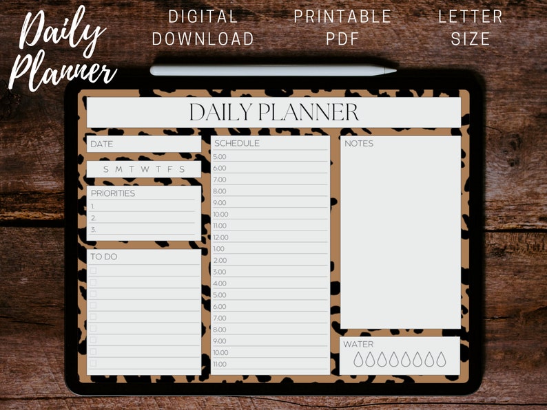 Daily Planner Undated Printable Digital Download Cheetah Print - Etsy