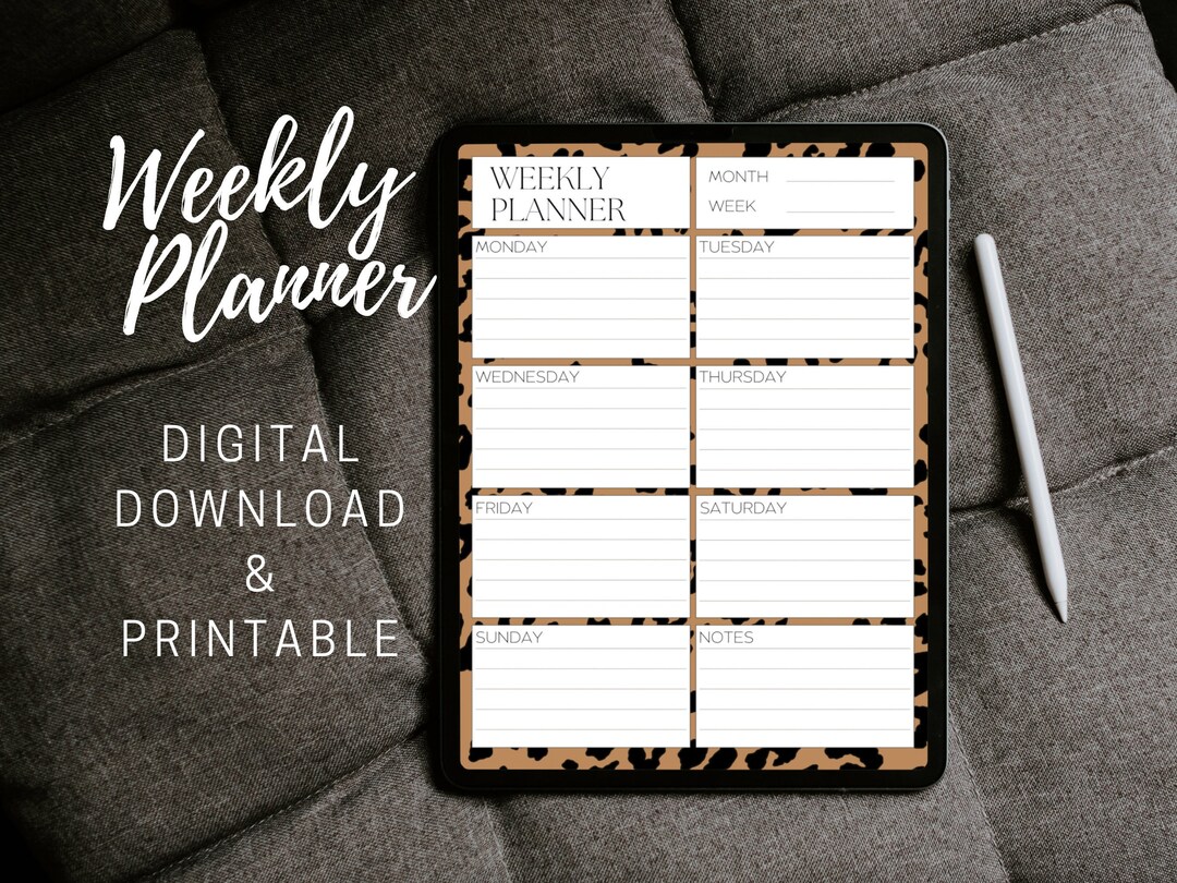 Aesthetic Weekly Planner Undated Printable Digital Download Cheetah ...