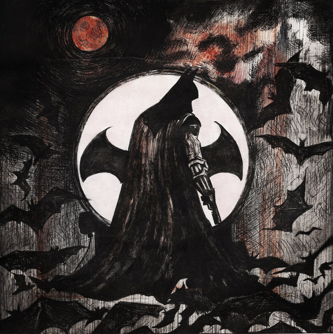 Batman the Dark Knight Giclee Art Print Cotton Rag Black & White Ink ...