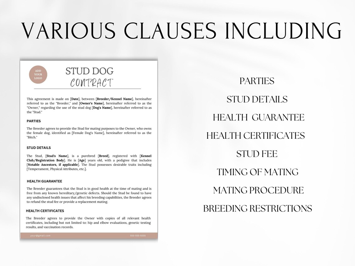 Stud Dog Contract Template, Breeding Services for Stud Dog Agreement ...