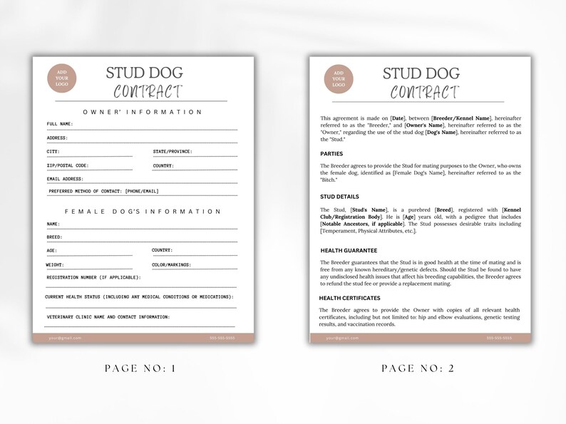 Stud Dog Contract Template, Breeding Services for Stud Dog Agreement ...