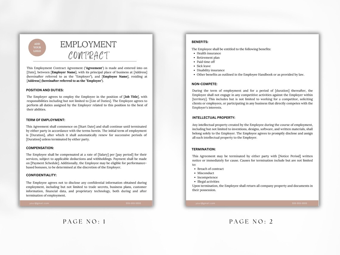Professional Employment Contract Bundle, Employment Agreement Template ...