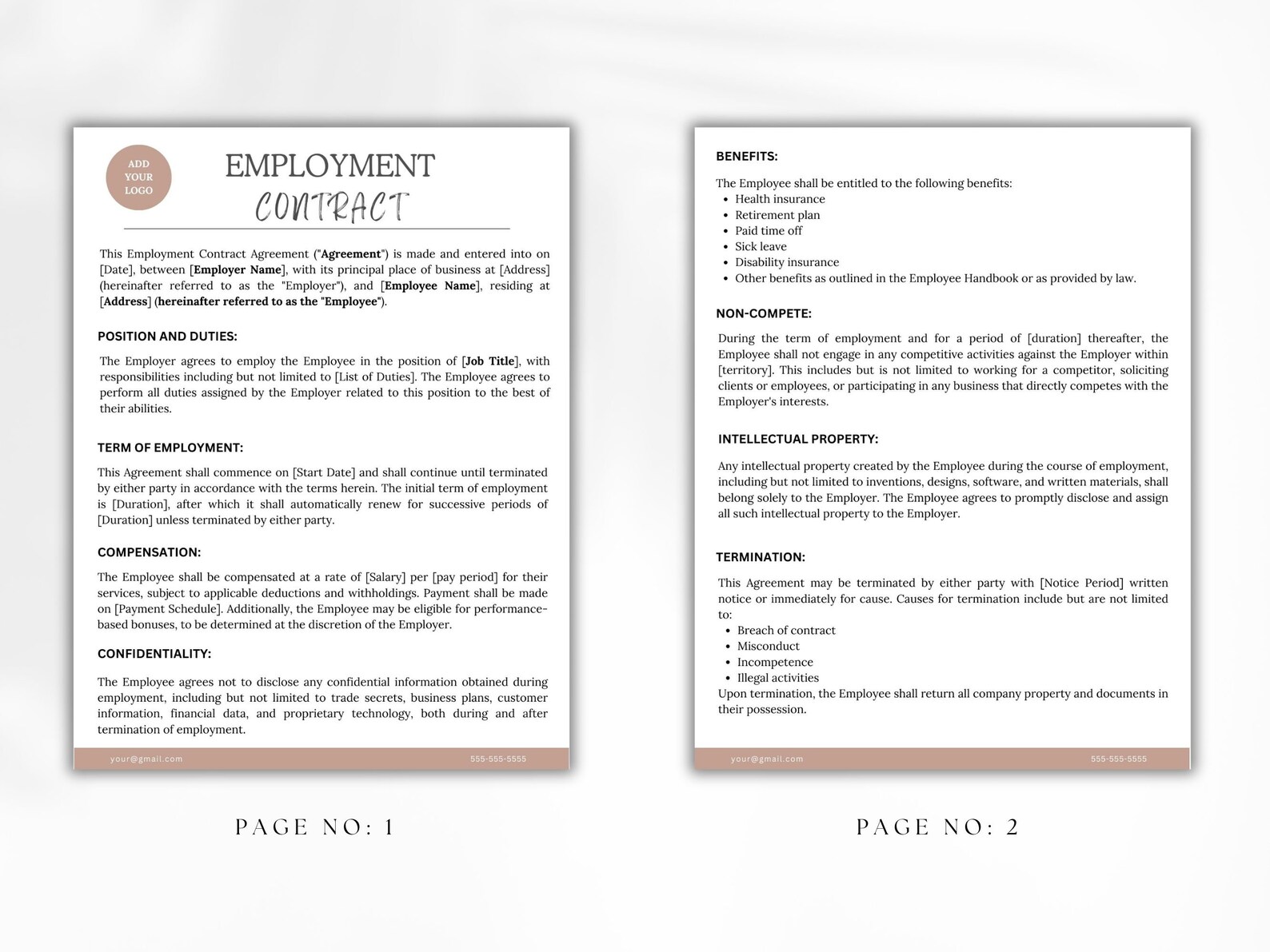 Professional Employment Contract Bundle, Employment Agreement Template ...