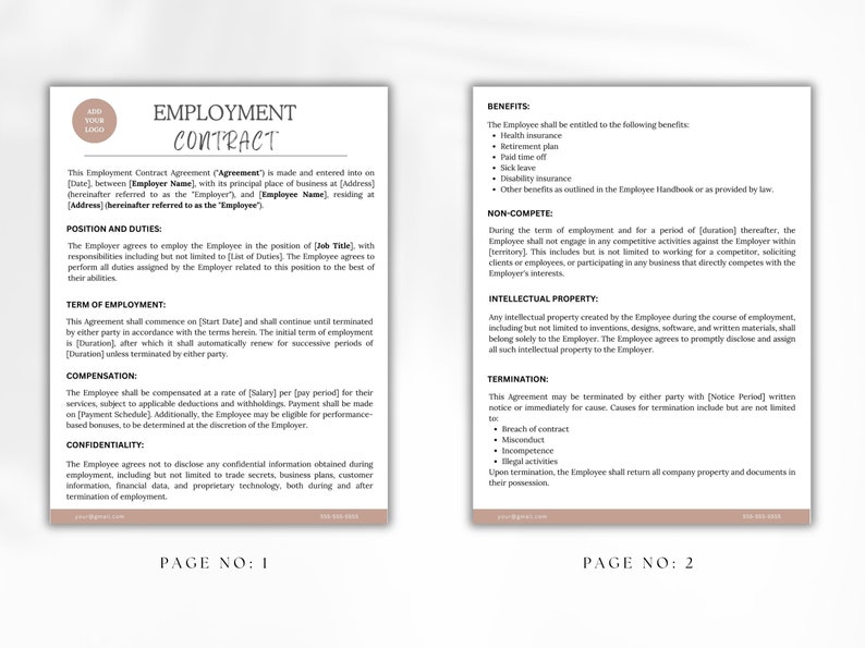 Professional Employment Contract Bundle, Employment Agreement Template ...