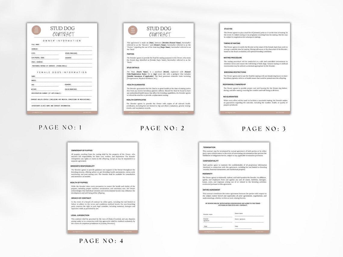 Stud Dog Contract Template, Breeding Services for Stud Dog Agreement ...