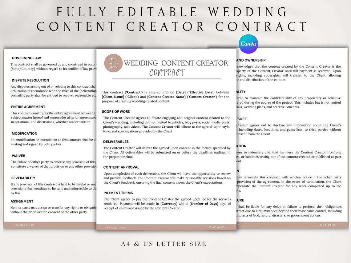 Editable Wedding Content Creator Contract Content Creator Services ...