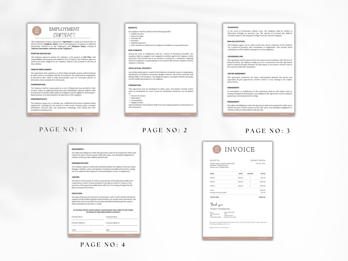 Professional Employment Contract Bundle, Employment Agreement Template ...