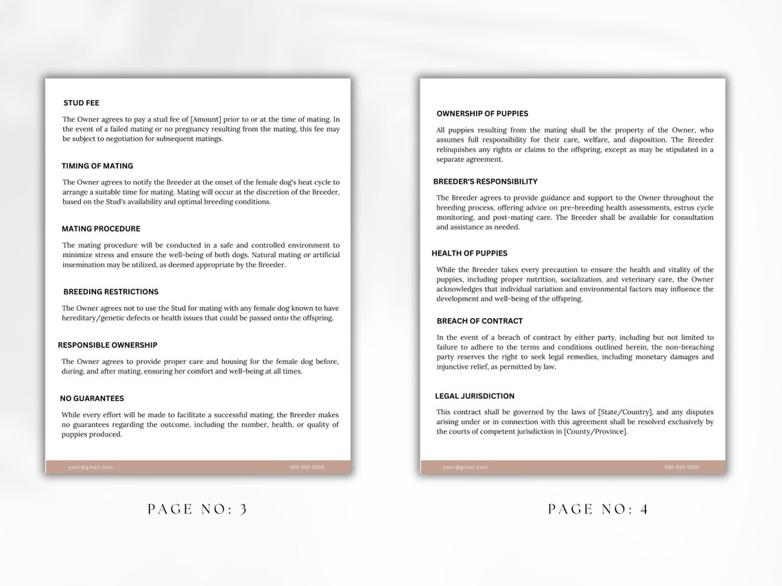 Stud Dog Contract Template, Breeding Services for Stud Dog Agreement ...