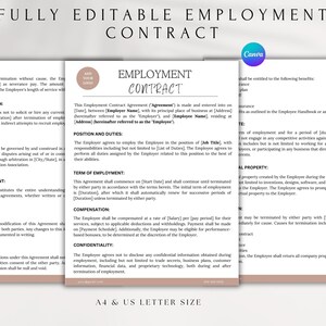 Professional Employment Contract Bundle, Employment Agreement Template, Small Business ...