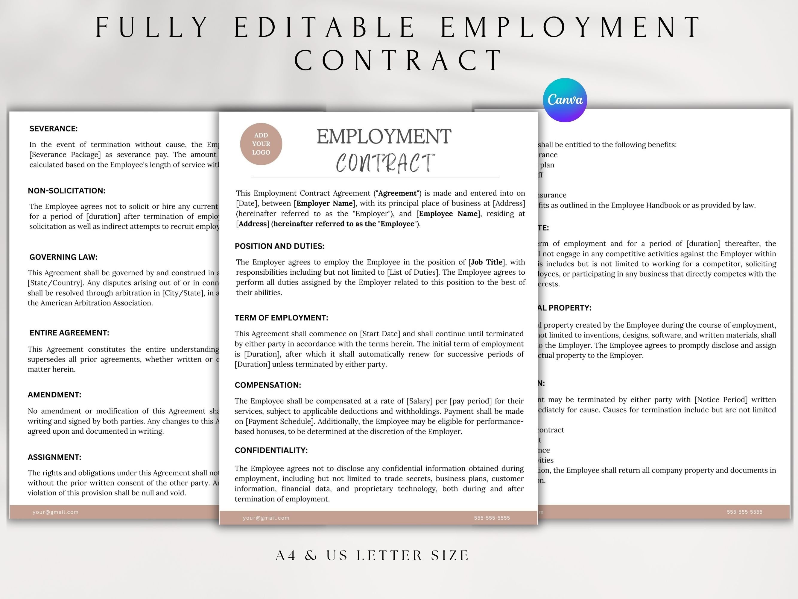Professional Employment Contract Bundle, Employment Agreement Template ...