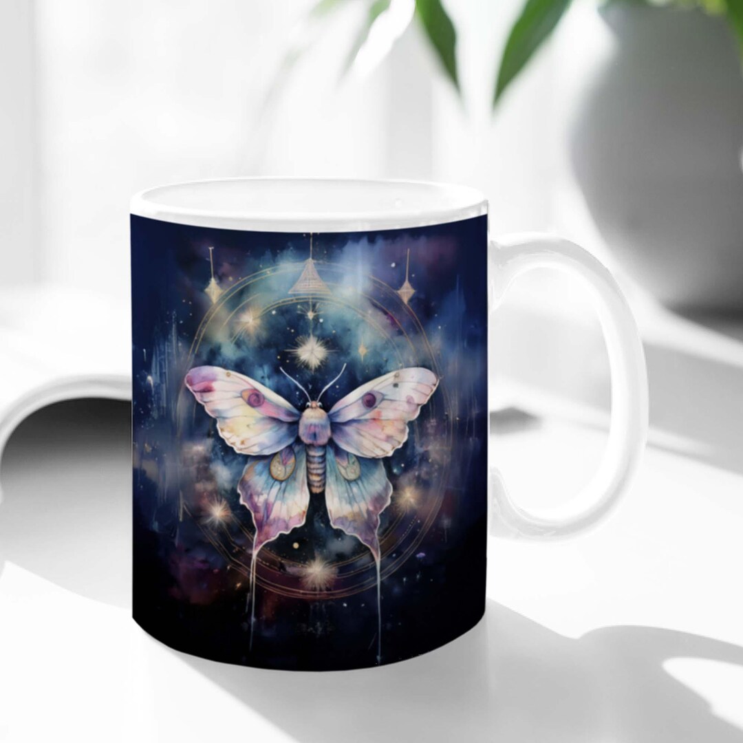 Luna Moth Coffee Mug, Dark Fairycore Butterfly Latte Mug, Boho Ceramic ...