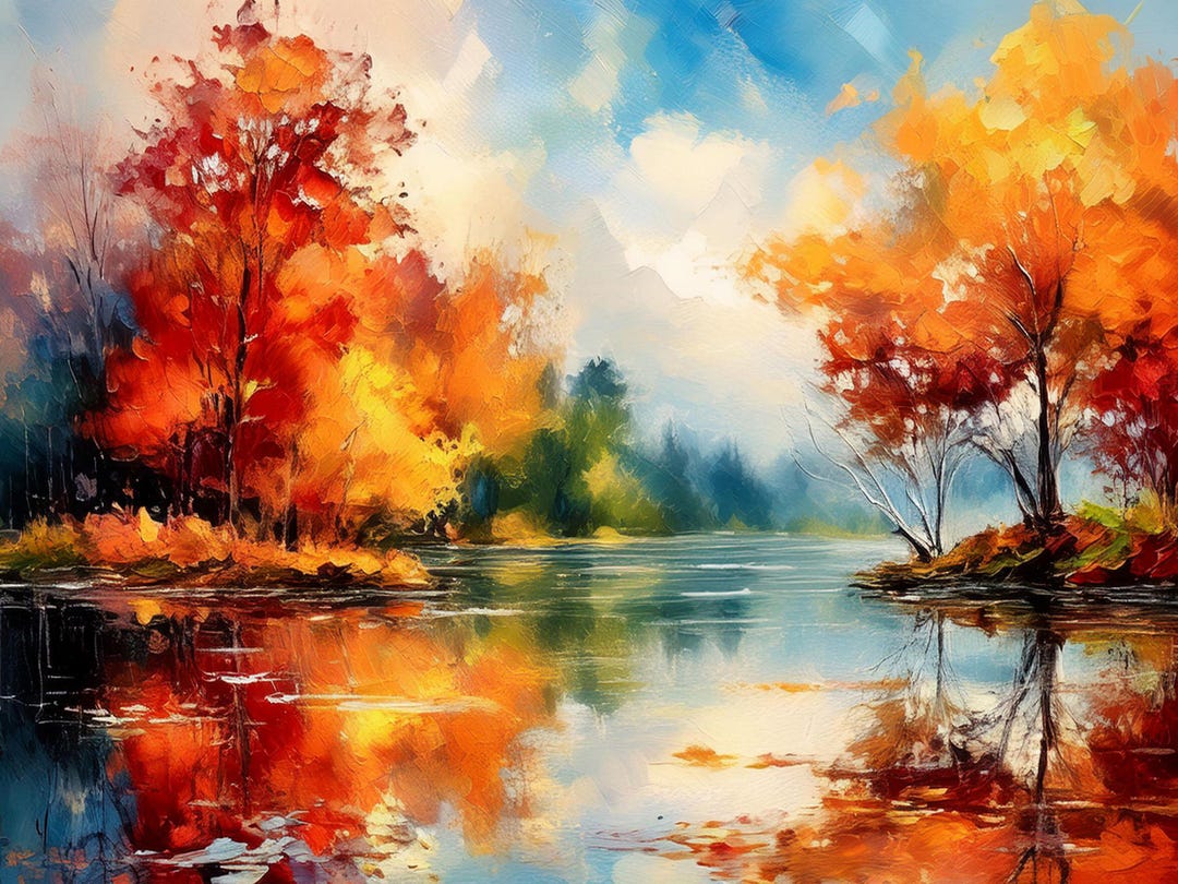 Ai-created Autumn Leaves Art Digital Fall Landscape With Lake ...