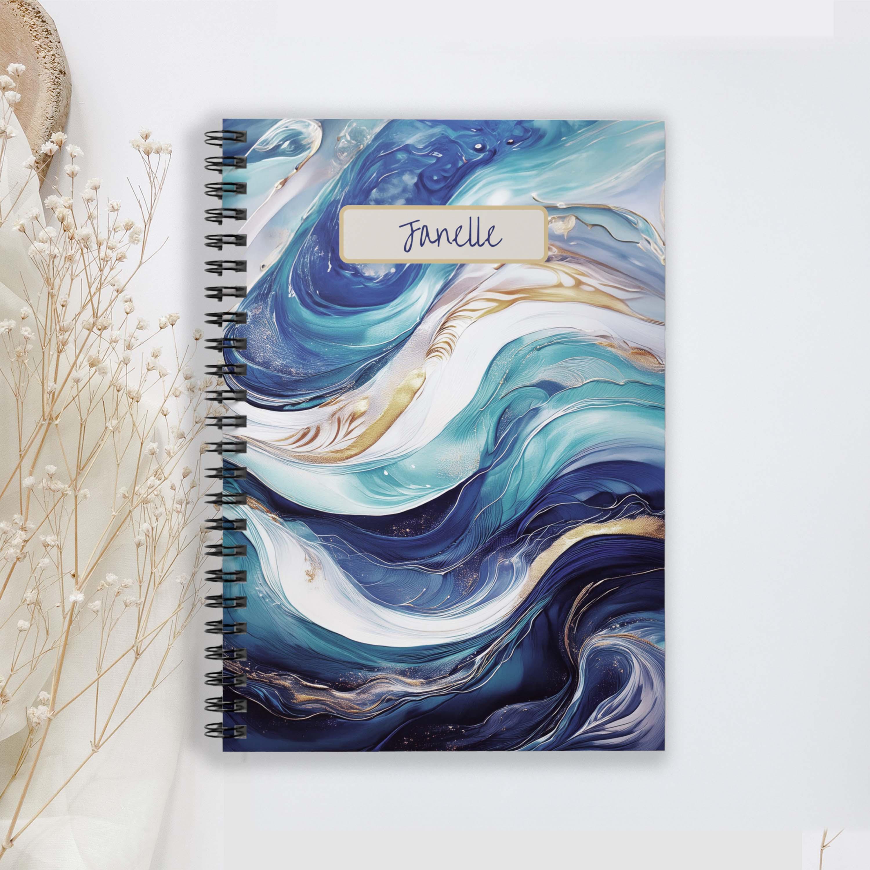 Custom Blue Marble Journal: Elegant Gold Swirl, Personalized Notebook ...