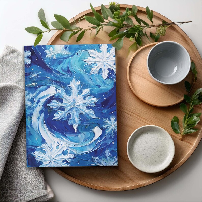 Winter Wonderland Hardcover Journal, Snowflake Blue White Diary Notebook, Abstract Holiday Gift ...