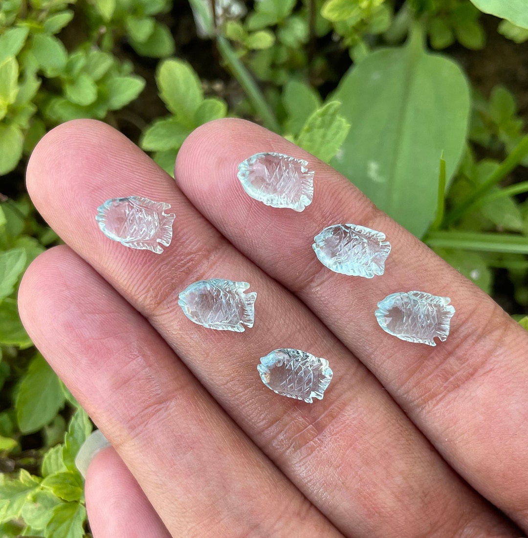 Natural Equamarine Fish Carving Gemstone Cabochon Loose for Jewelry ...