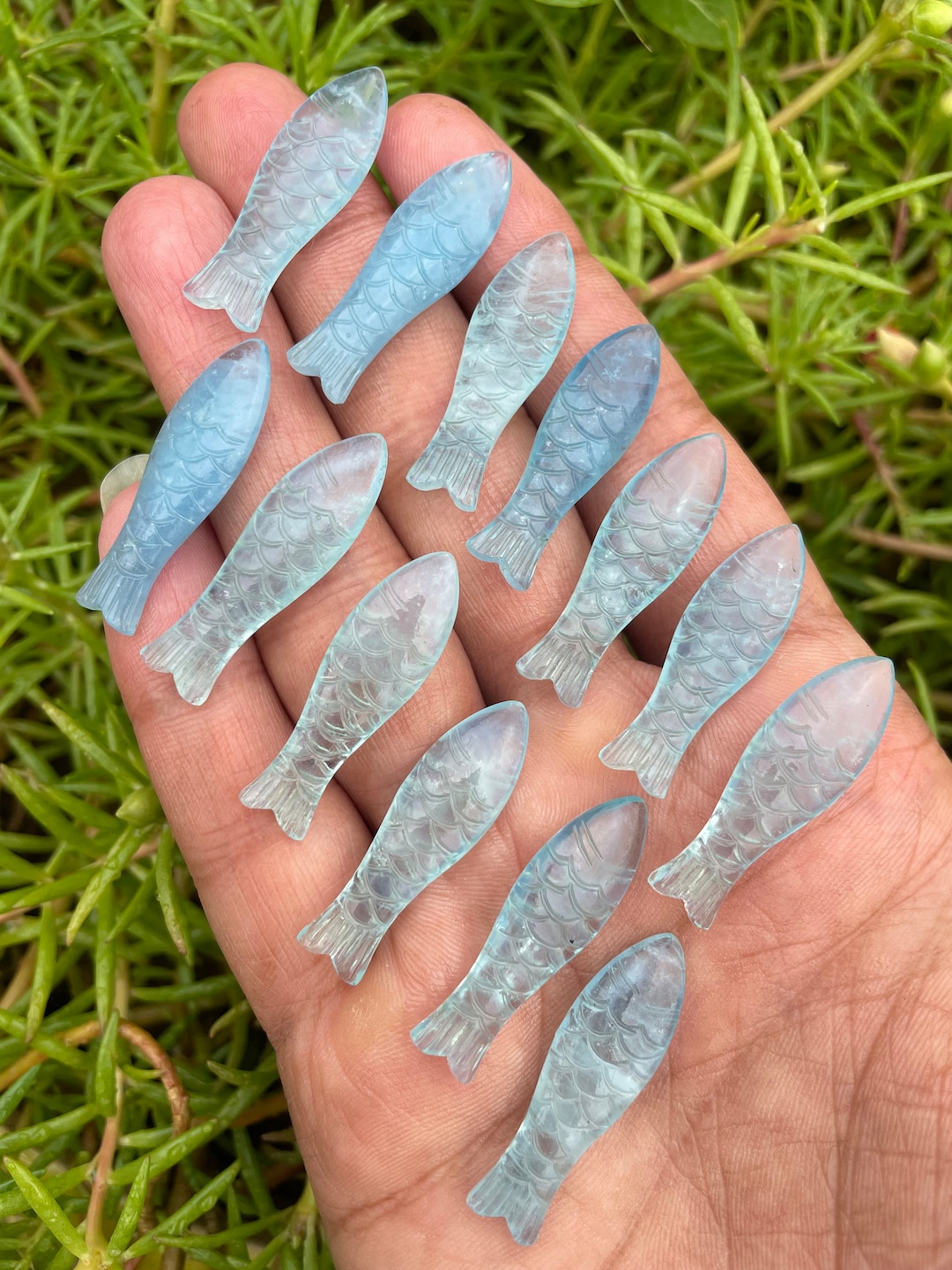 Natural Equamarine Fish Carving Gemstone Cabochon Loose for Jewelry ...