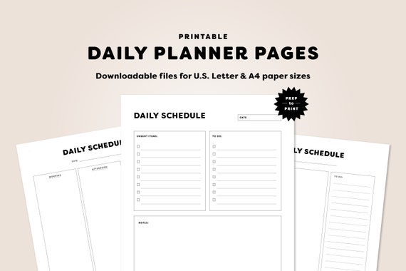 Printable Daily Planner Pages for Digital Download in US - Etsy