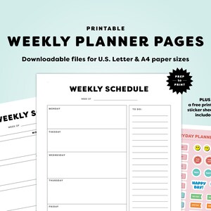 Printable Weekly Planner Pages in US Letter and A4 Paper Sizes. Instant ...