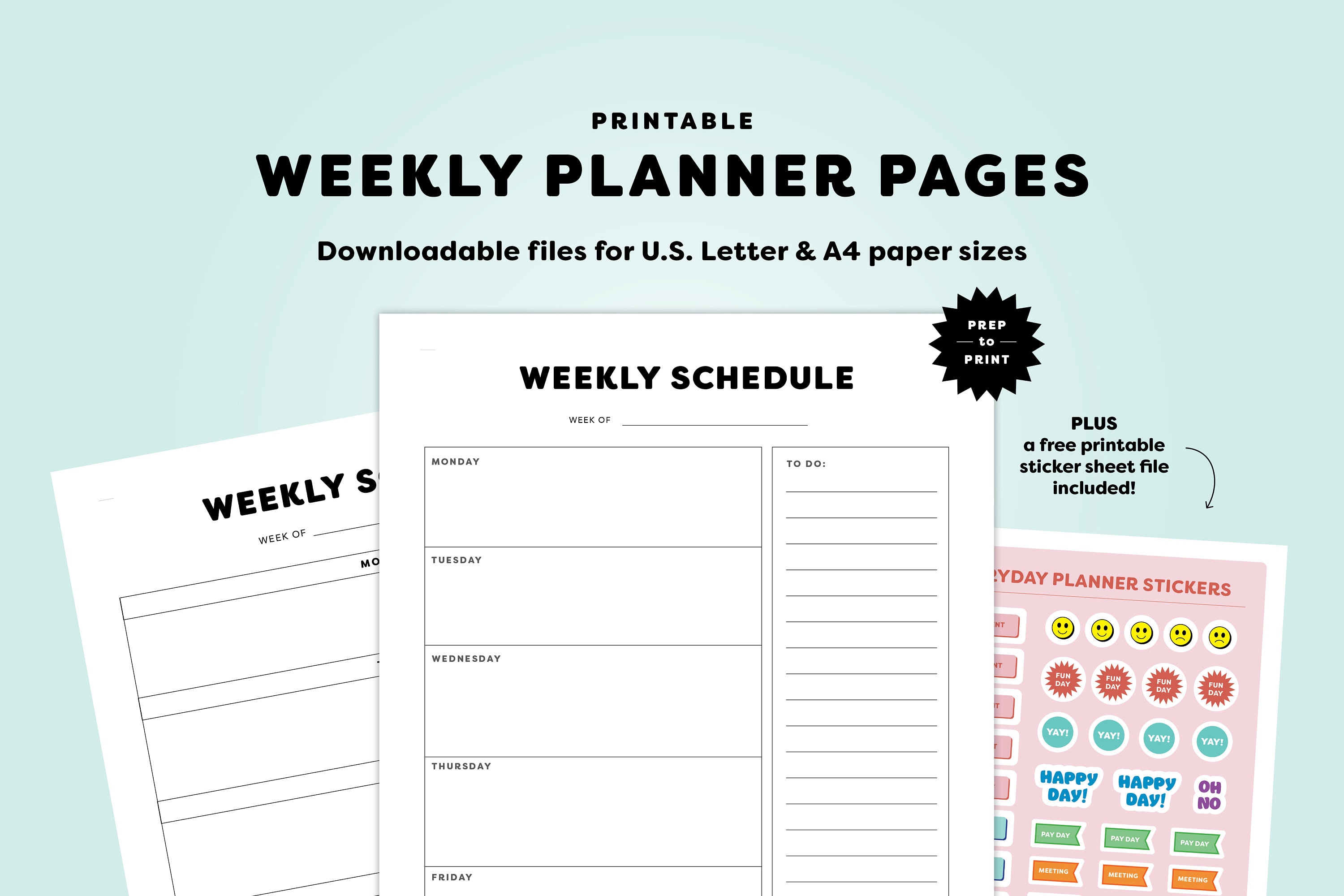 Printable Weekly Planner Pages in US Letter and A4 Paper Sizes. Instant ...