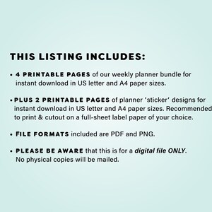 Printable Weekly Planner Pages in US Letter and A4 Paper Sizes. Instant ...