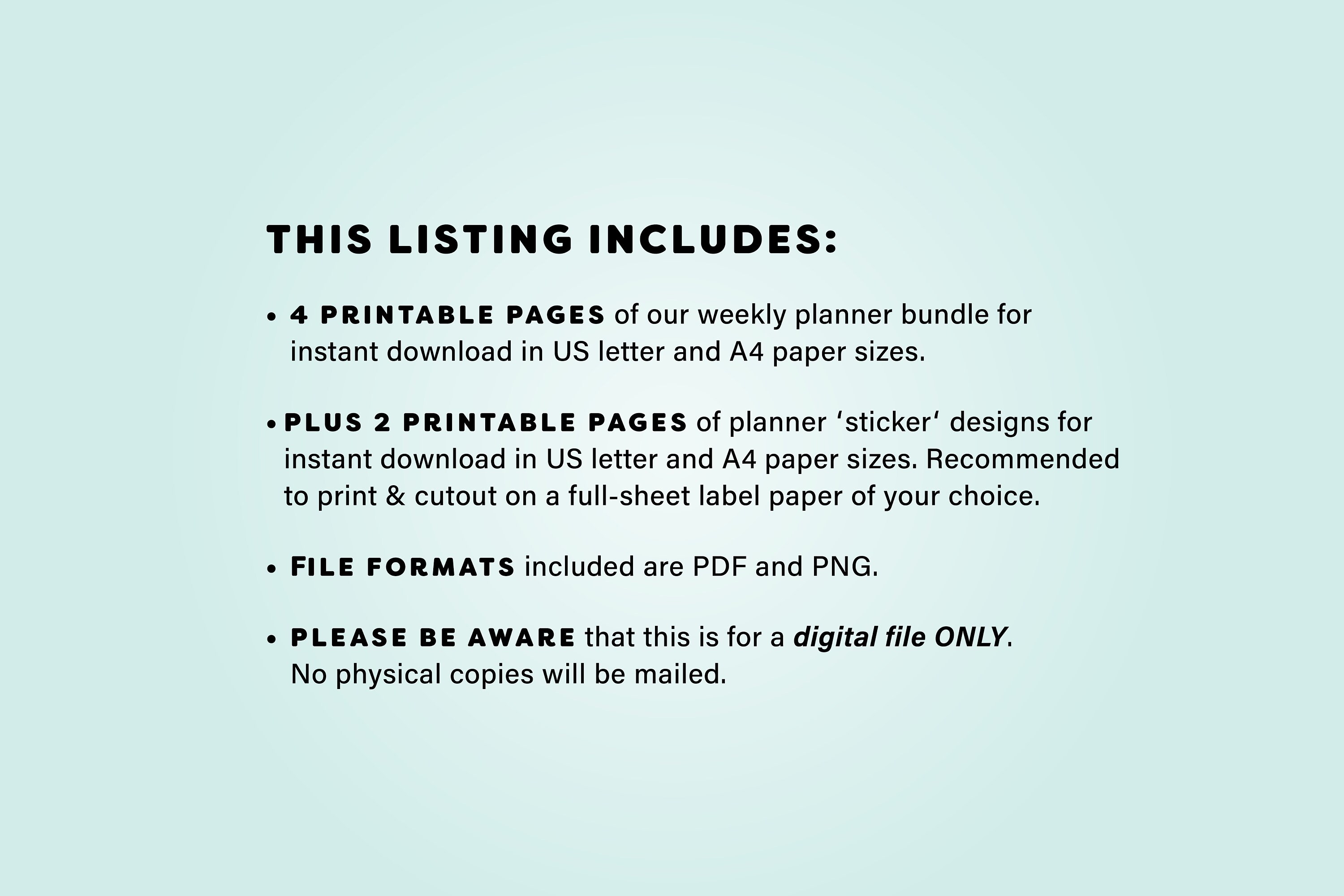 Printable Weekly Planner Pages in US Letter and A4 Paper Sizes. Instant ...