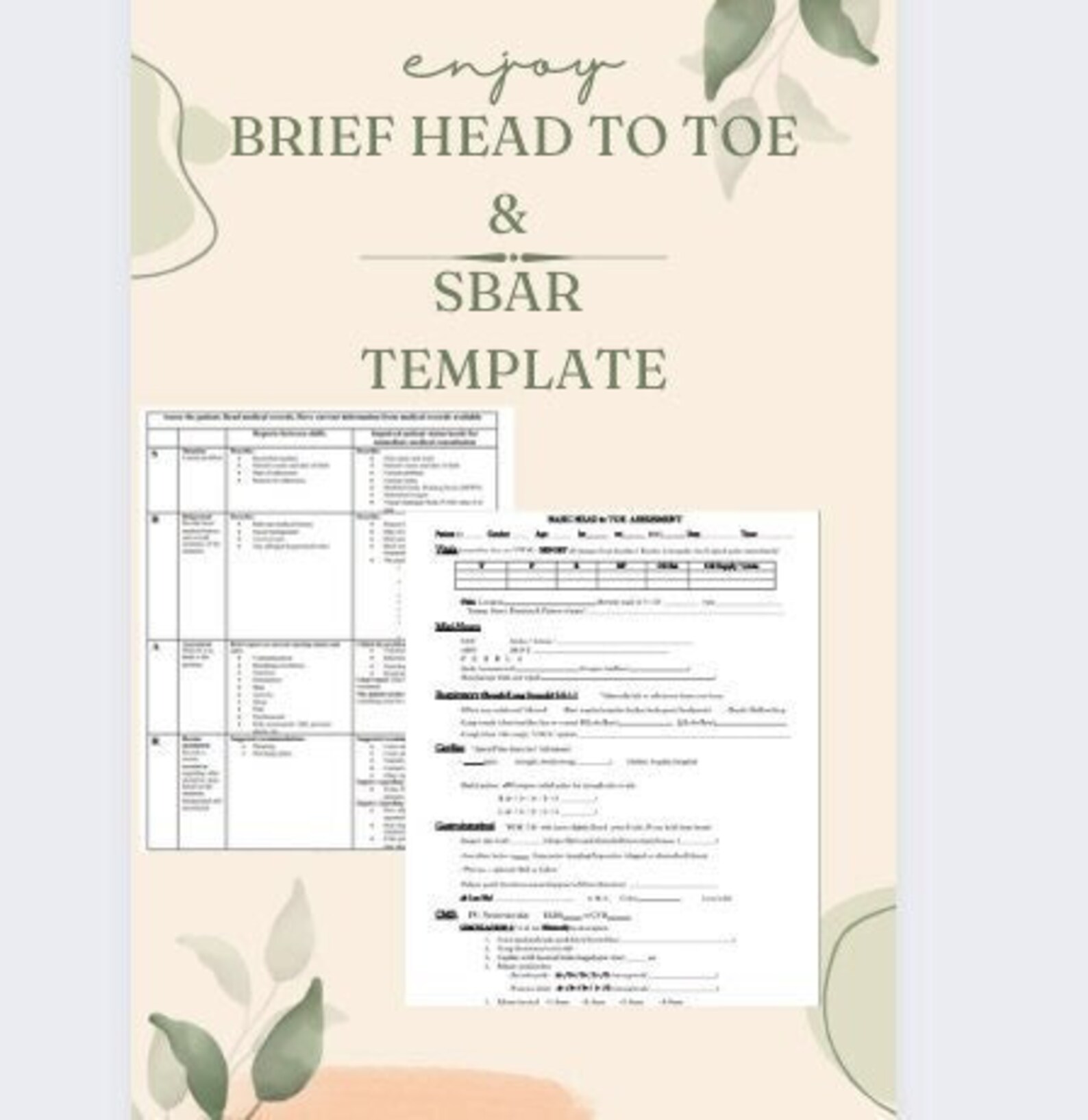 SBAR and Basic Head to Toe Assessment PDF Word Doc - Etsy Hong Kong