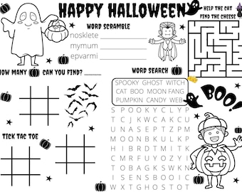 Halloween Activity Placemat Halloween Coloring Sheet - Etsy