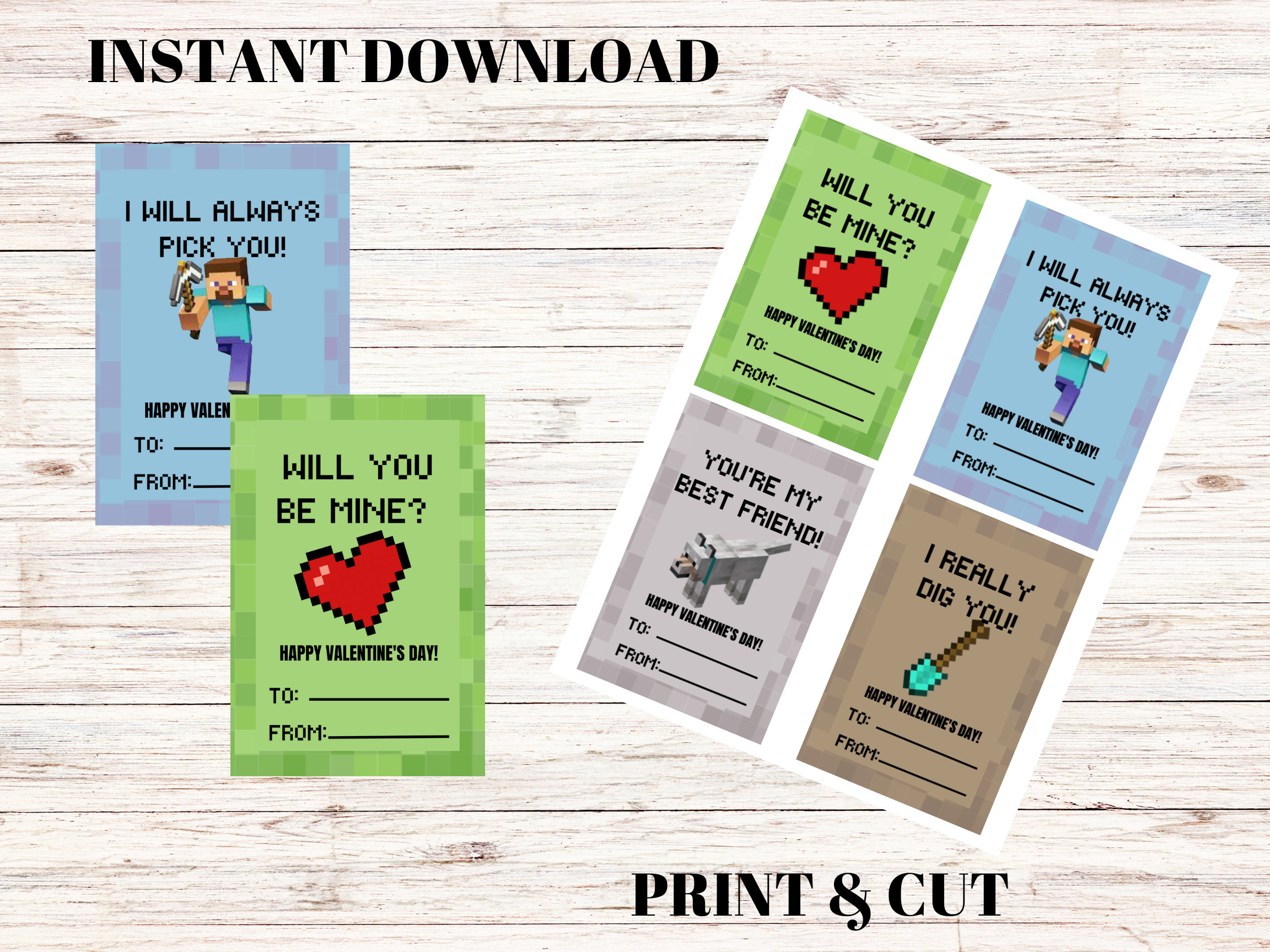 Minecraft Valentine Cards, Kids Valentines, Minecraft, Kids Cards ...