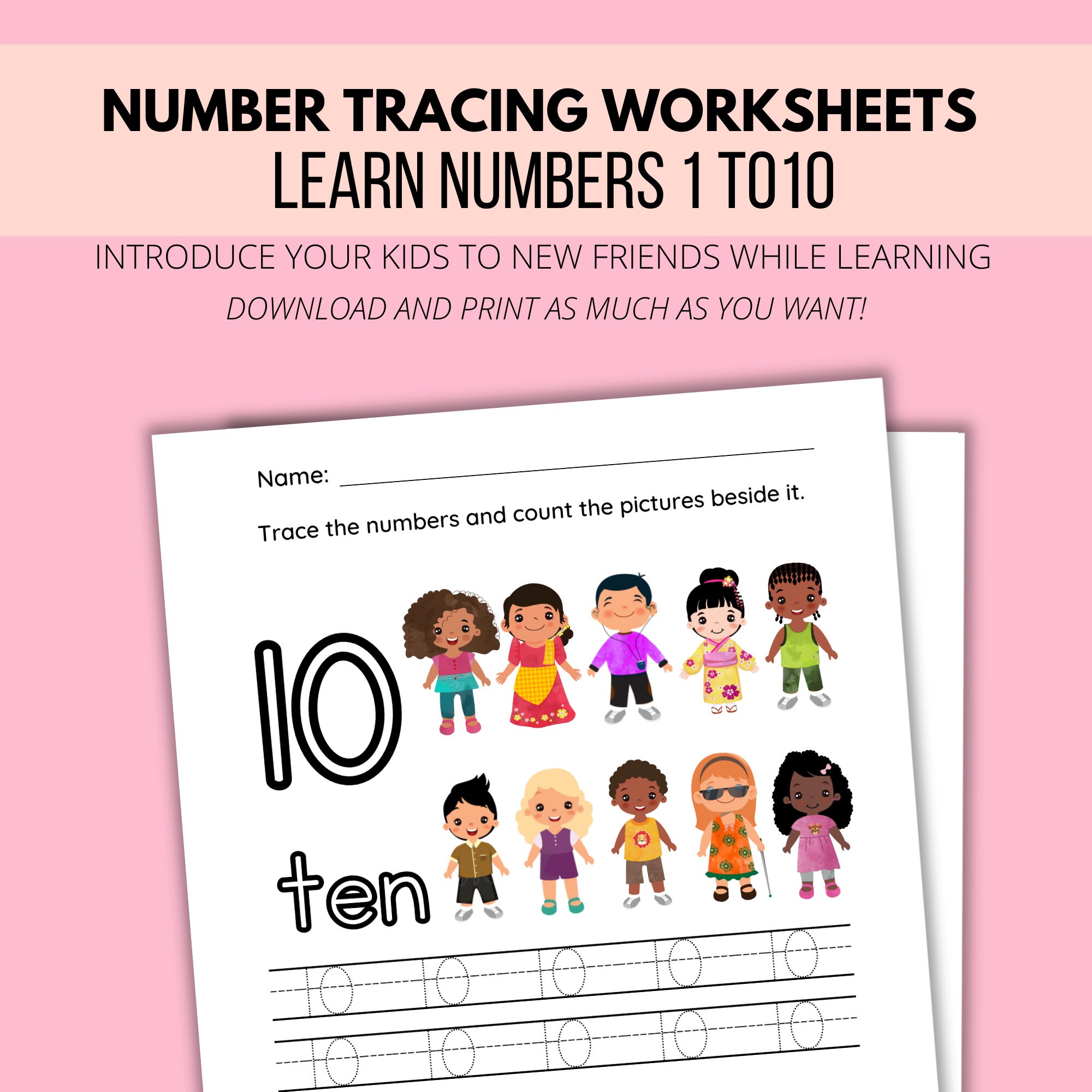 1-10 Number Tracing Preschool Worksheet Printable | Worksheet Activity ...