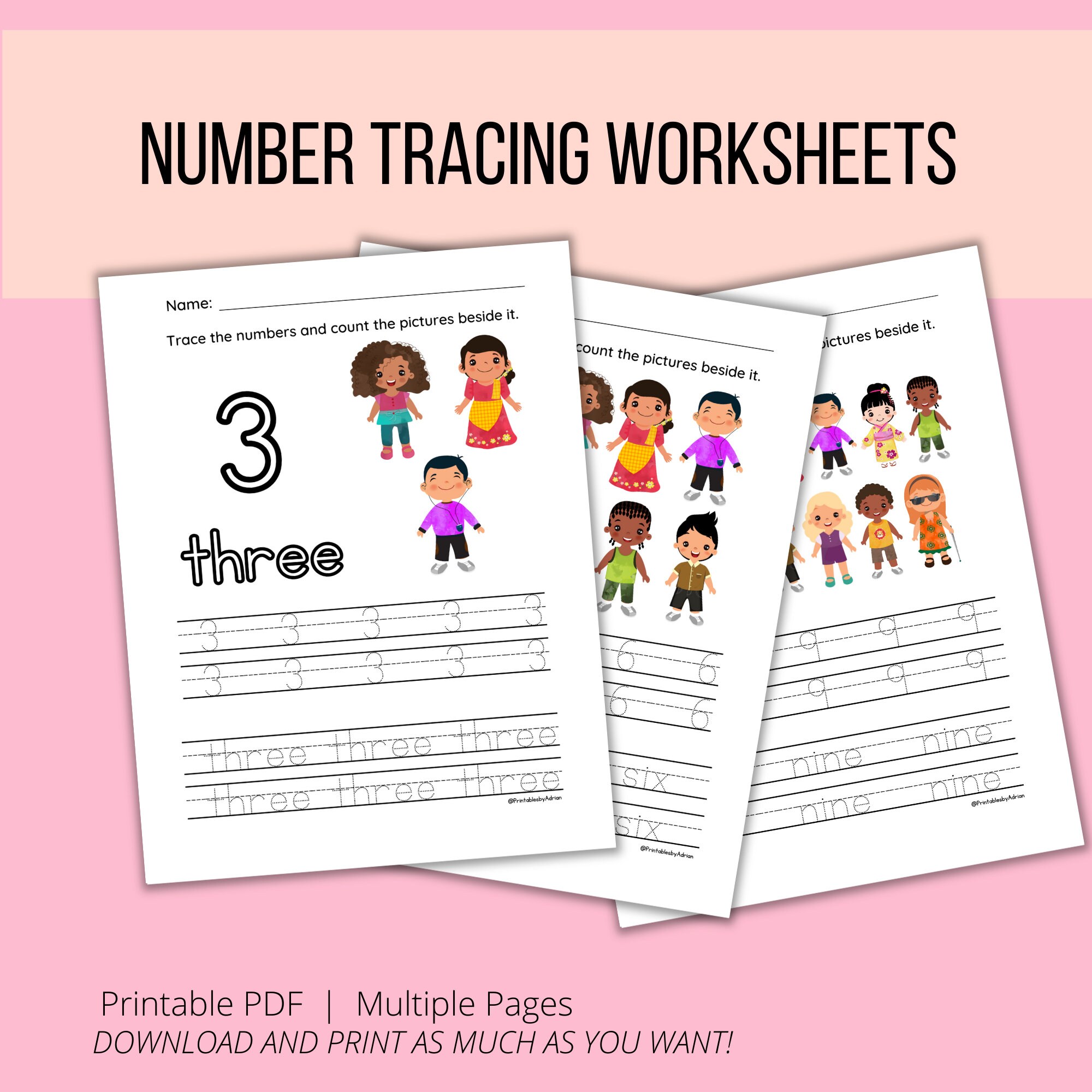1-10 Number Tracing Preschool Worksheet Printable | Worksheet Activity ...