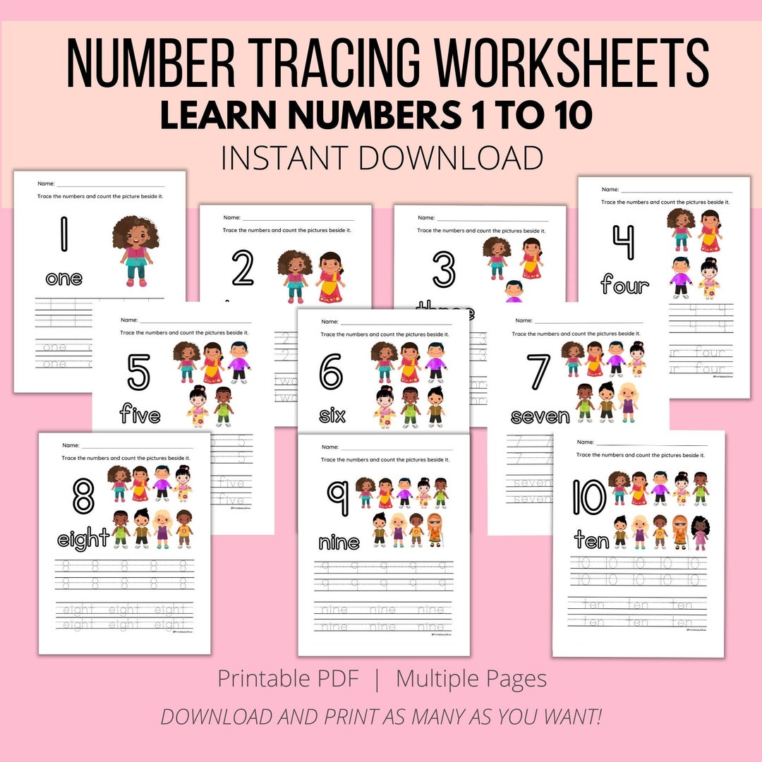 1-10 Number Tracing Preschool Worksheet Printable | Worksheet Activity ...