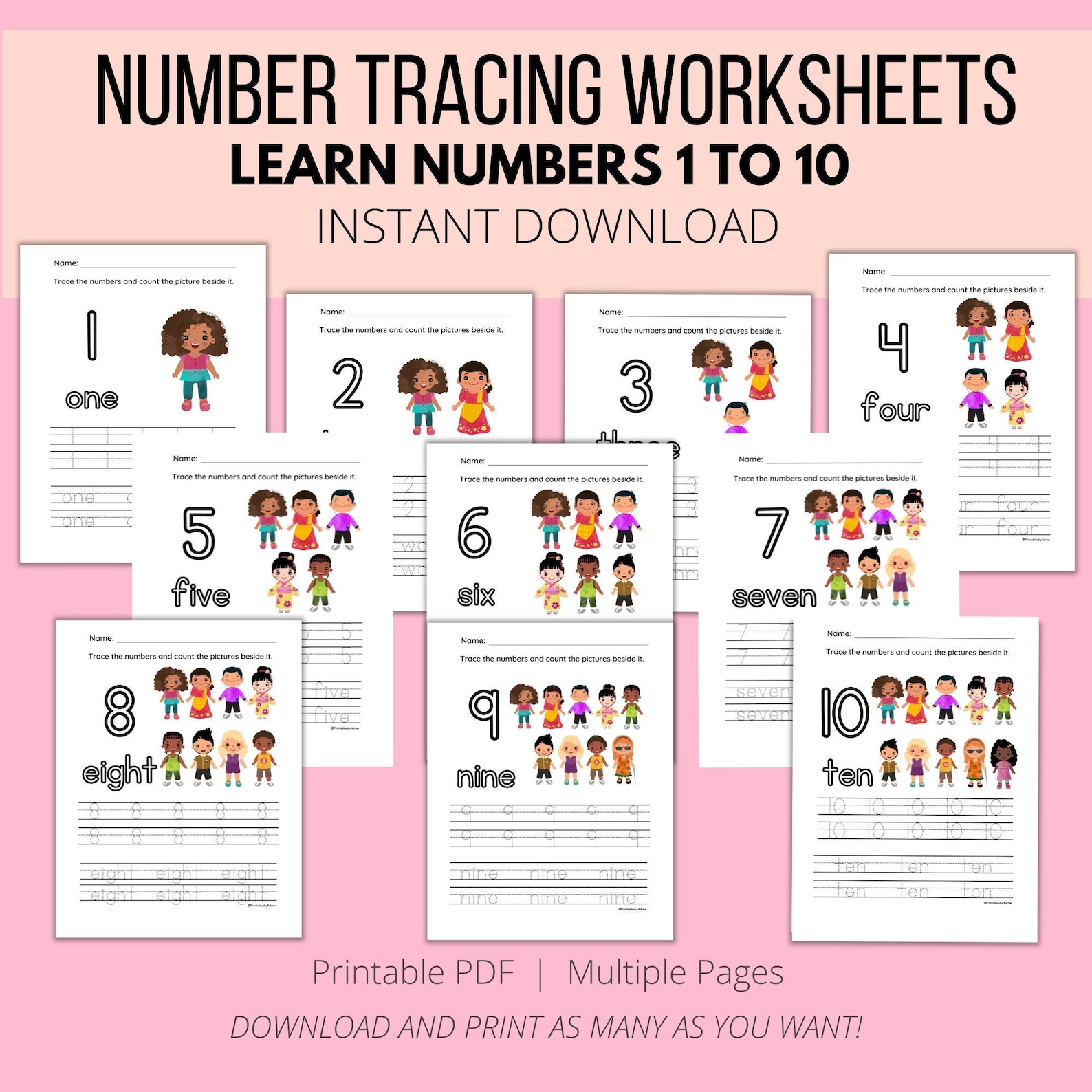 1-10 Number Tracing Preschool Worksheet Printable | Worksheet Activity ...