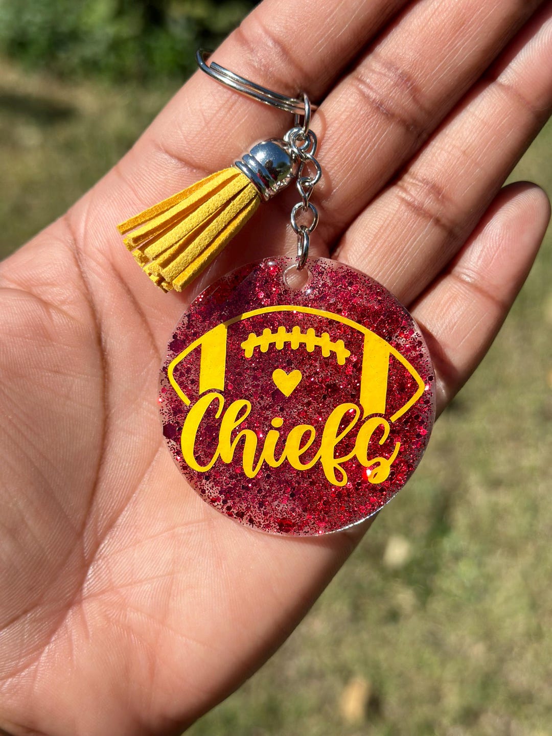 Kansas City Chiefs Glitter Keychain: Acrylic Football Charm - Etsy