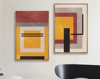 Framed Canvas Wall Art Set of 2 Colorful Geometric Color Blocks ...