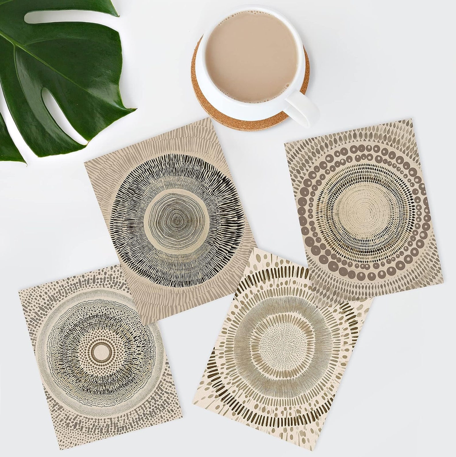 Set of 4 Framed Prints Wall Art Set, Abstract Wood Tree Ring Art Prints ...