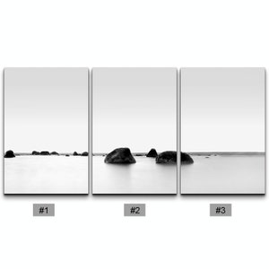 3 Piece Framed Canvas Wall Art Set, Black and White Art Prints, Rocky Lake Seascape Photography ...