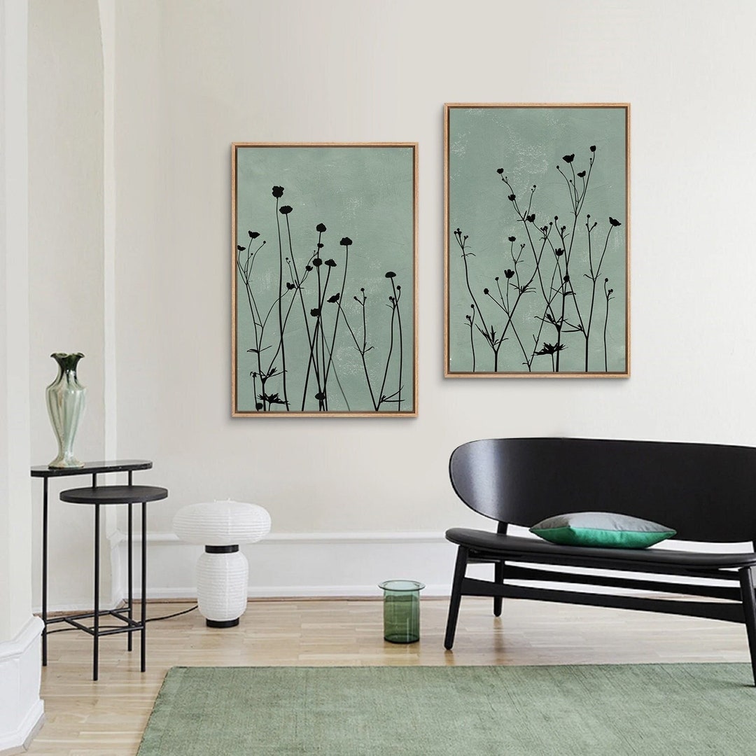 Framed Canvas Wall Art Set Sage Green Wildflowers Floral Botanical ...