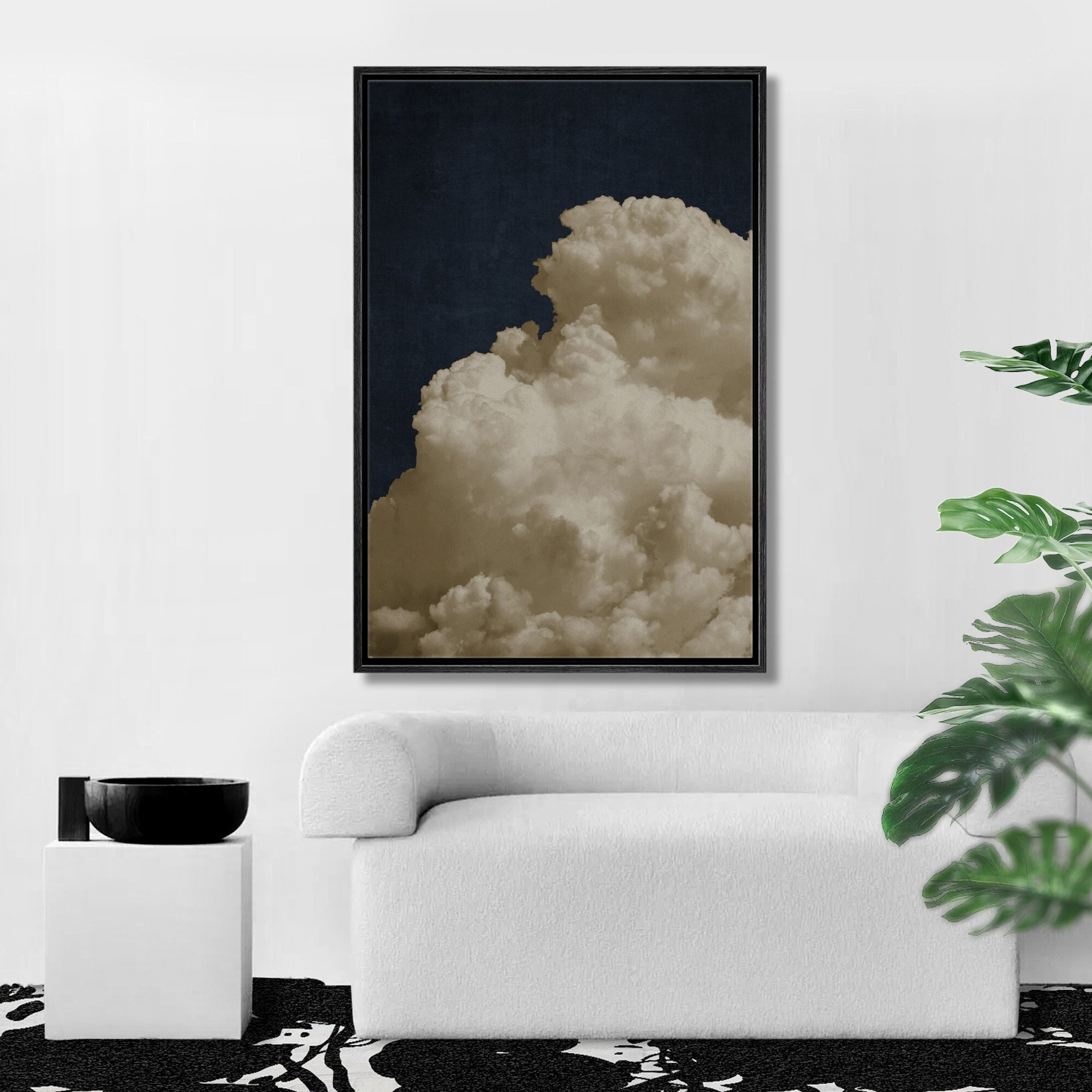 Framed Canvas Wall Art, Navy Blue Cloud Art Print, Cloud Wall Art ...