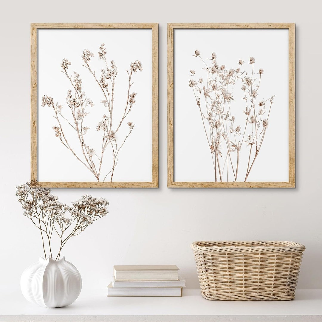 2 Piece Framed Prints Wall Art Set, Wildflower Print, Minimalist Wall ...