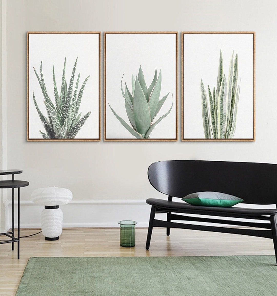 3 Piece Framed Canvas Wall Art Set, Green Succulent Plant Prints ...