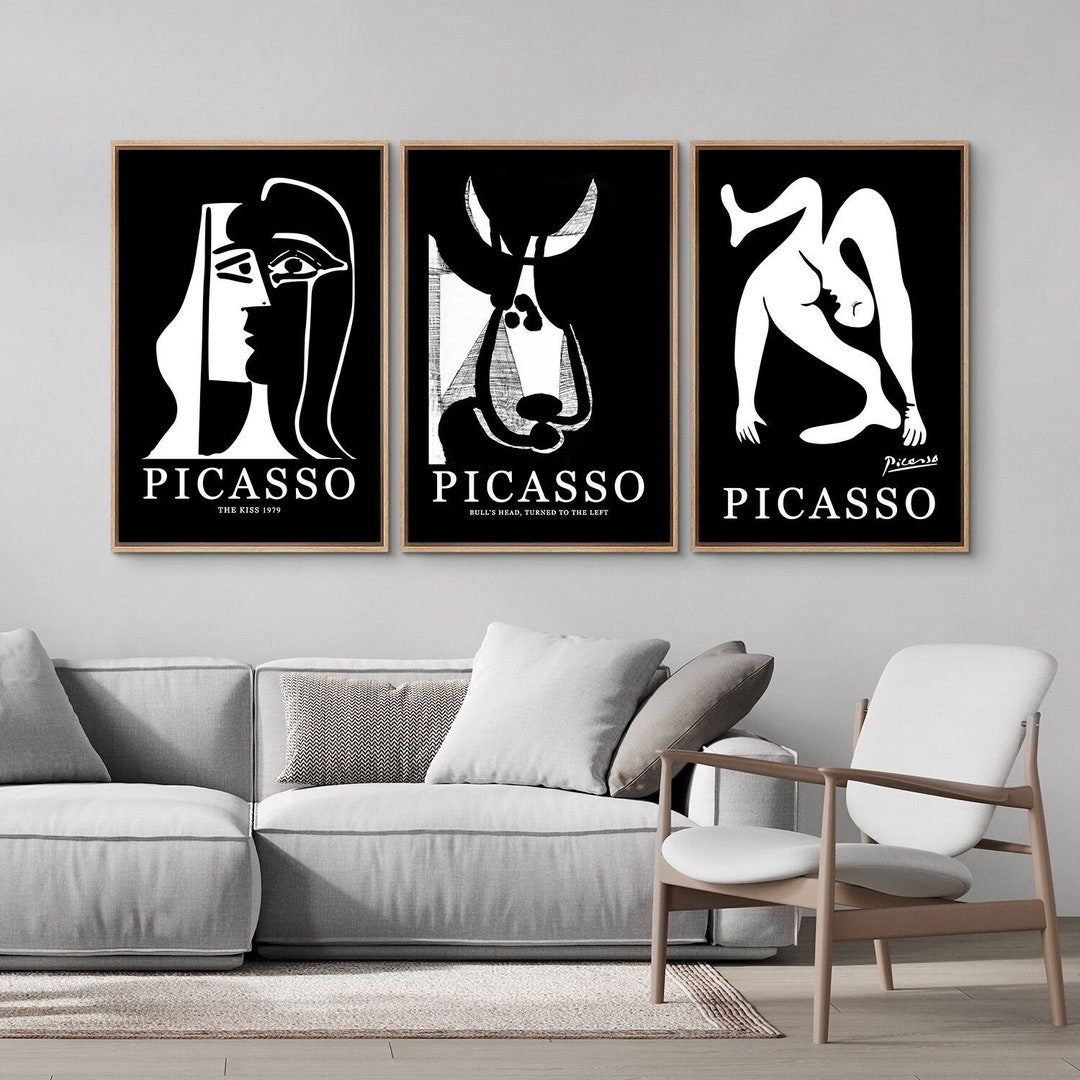 Framed Canvas Wall Art Set, Pablo Picasso Art Prints, Black and White ...