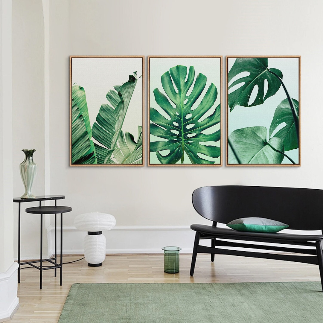 3 Piece Framed Canvas Wall Art Set Green Tropical Jungle Leaf - Etsy